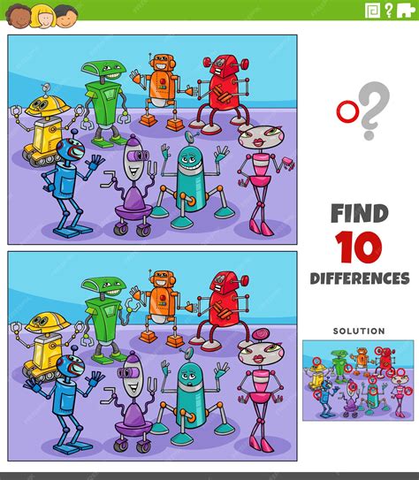 premium vector differences activity with cartoon robots characters group