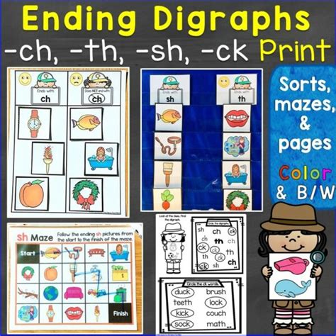 Ending Digraphs sh th ch ck Activities (Sorting Mazes Digraph Hunts) | Made By Teachers