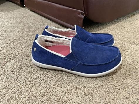Spenco Womens Cozy Slip On Slippers Blue Suede Leather Size 75 Us