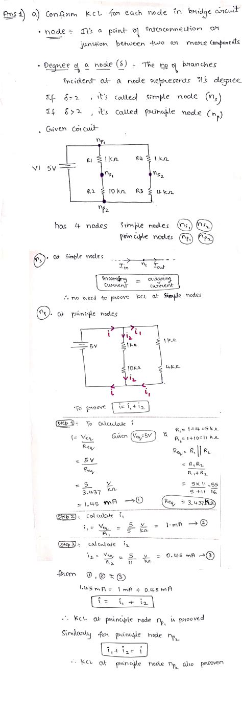 [solved] confirm kcl for each node and kvl for each loop in the bridge