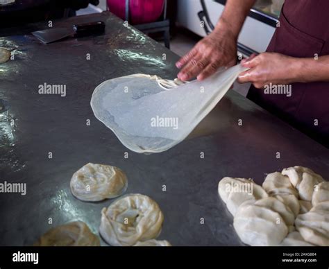 Roti Making Roti Thresh Flour By Roti Maker With Oil Indian Traditional Street Food Hand