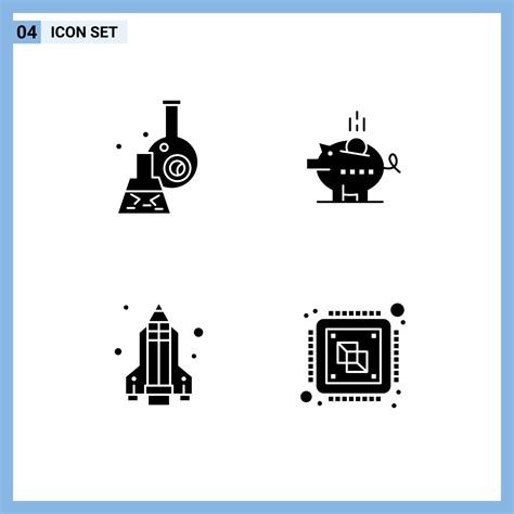 Pack Of 4 Creative Solid Glyphs Of Beaker Savings Tube Economy Rocket Editable Vector Design
