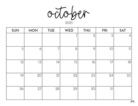 2025 Printable Calendar By Month October Sign