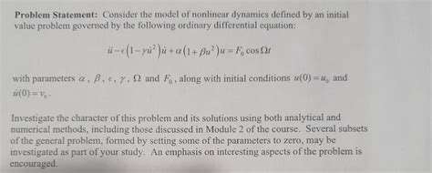 Problem Statement Consider The Model Of Nonlinear Chegg