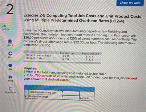 Solved Check My Work Exercise 2 5 Computing Total Job Costs