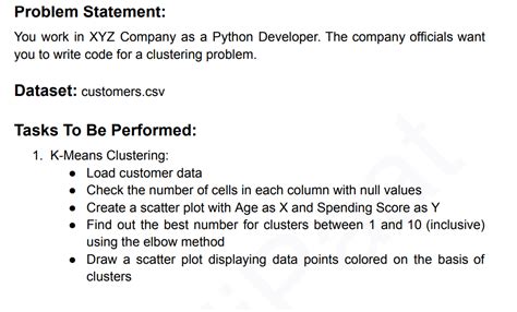 Solved Tasks To Be Performed K Means Clustering Load Chegg