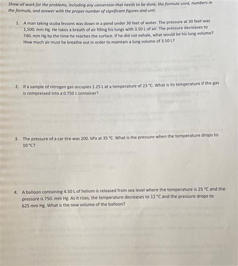 Solved Show All Work For The Problems Including Any Chegg