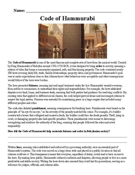 Code Of Hammurabi Chunked Assignment Mesopotamia By Wr Educational