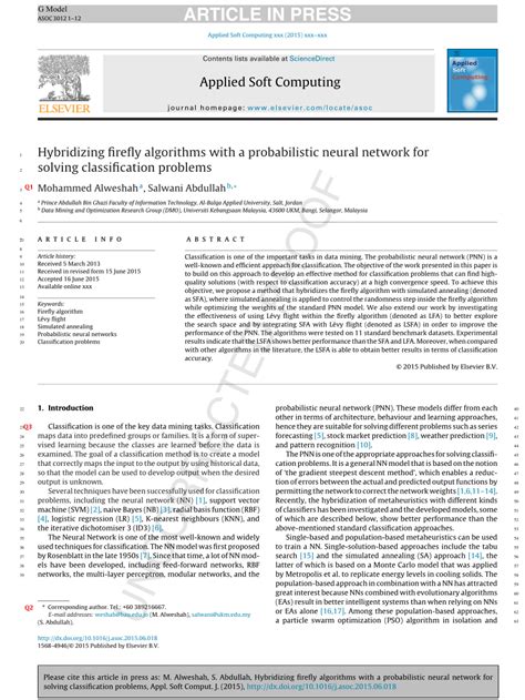 PDF Hybridizing Firefly Algorithms With A Probabilistic Neural Network For Solving