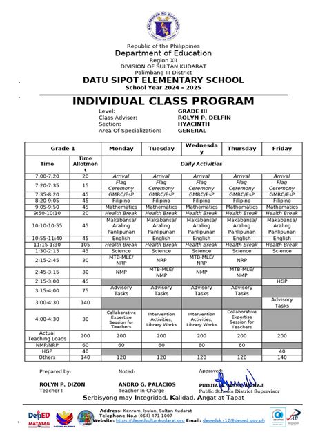 Class Program Grade 3 1 Pdf