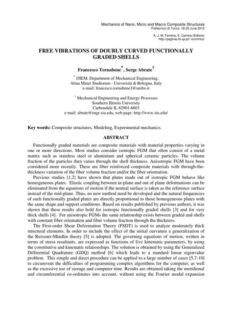 Pdf Free Vibrations Of Doubly Curved Functionally Graded Shells