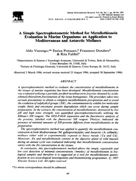 A Simple Spectrophotometric Method For Metallothionein Evaluation In