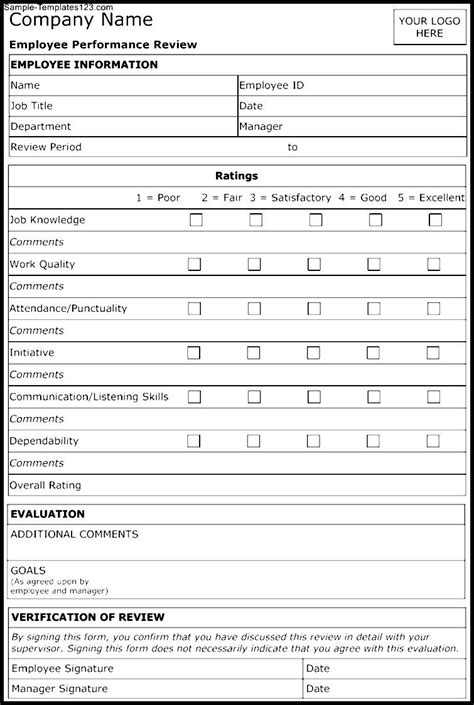 Printable Template Employee Evaluation Form