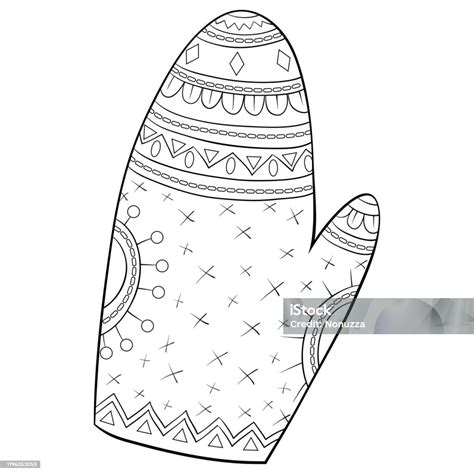 성인 색칠 공부 책 페이지 휴식에 대 한 선 장식품 이미지와 크리스마스 장갑 선 아트 스타일 일러스트 공휴일에 대한 스톡 벡터