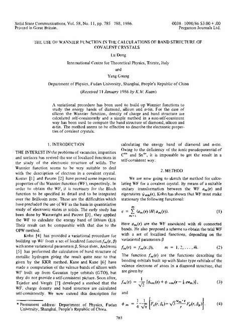 PDF The Use Of Wannier Function In The Calculations Of Band Structure Of Covalent Crystals
