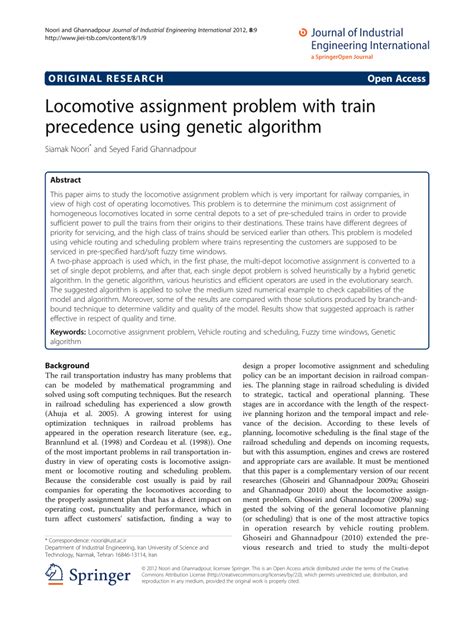 Pdf Locomotive Assignment Problem With Trains Precedence Using