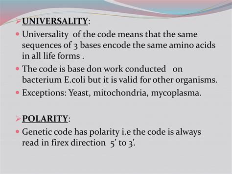 Genetic code features and character | PPTX | Programming Languages | Computing