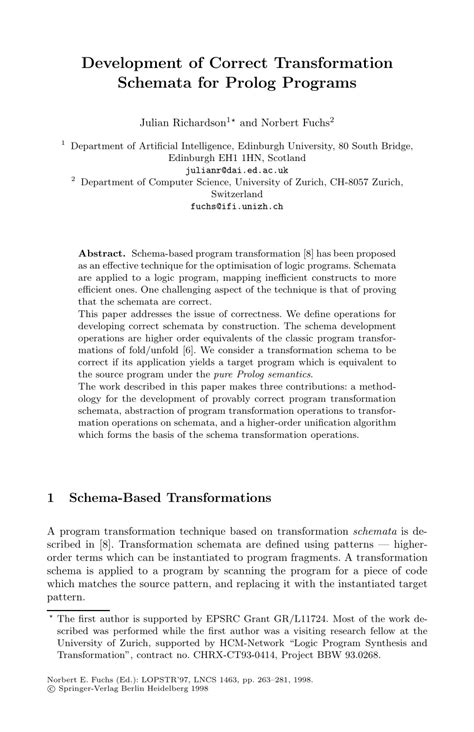 Pdf Development Of Correct Transformation Schemata For Prolog Programs
