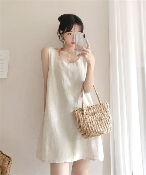 오트밀 린넨 나시 미니원피스 H0563 에이블리