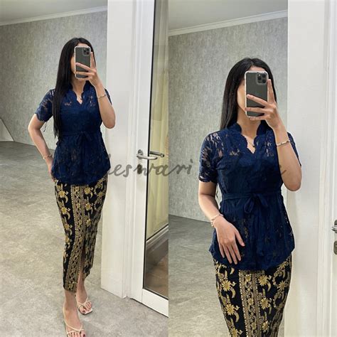 Jual Kebaya Bali Set Brukat Talipita Navy | Shopee Indonesia