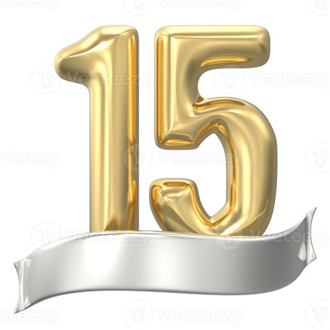 Gold Number 15 Anniversary 3d Render 42069121 Png