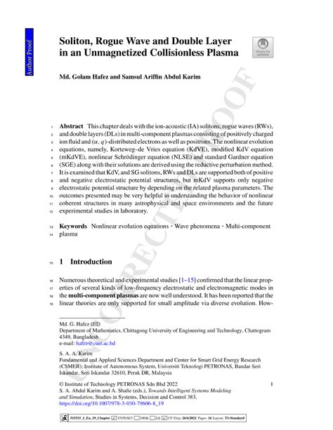 Pdf Soliton Rogue Wave And Double Layer In An Unmagnetized Collisionless Plasma