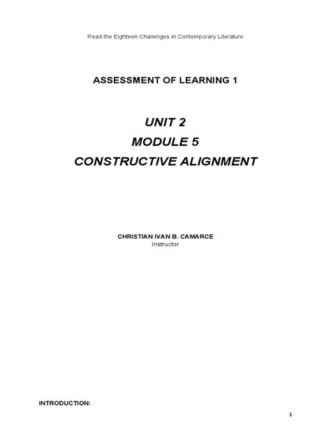 Unit 2 Constructive Alignment Assessment Of Learning 1 Pdf Educational Assessment Rubric