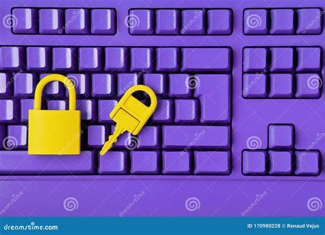 Cyber Data And Information Security Idea Yellow Padlock And Key On