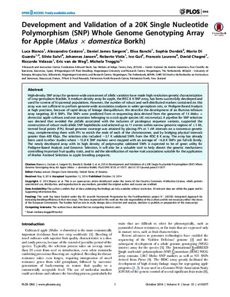 Pdf Development And Validation Of A 20k Single Nucleotide Polymorphism Snp Whole Genome