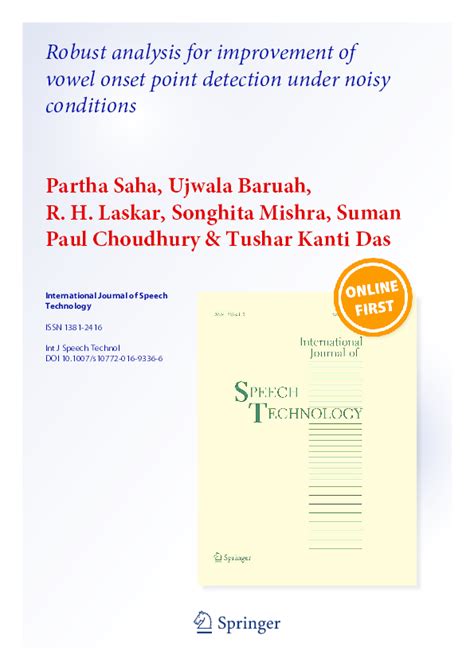 Pdf Robust Analysis For Improvement Of Vowel Onset Point Detection Under Noisy Conditions
