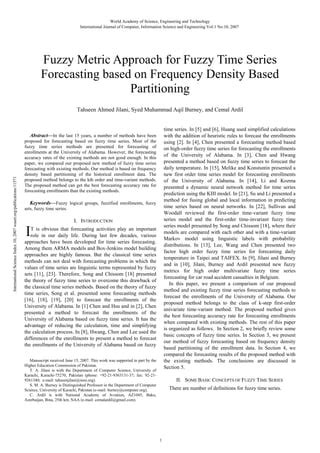Fuzzy Metric Approach For Fuzzy Time Series Forecasting Based On Frequency Density Based