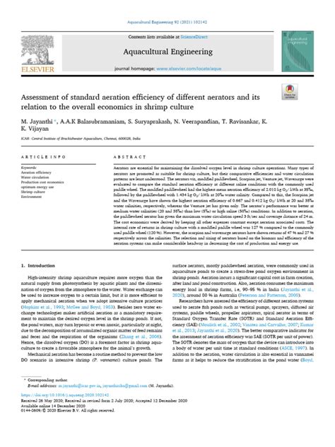 Assessment Of Standard Aeration Efficiency Of Different Aer 2021