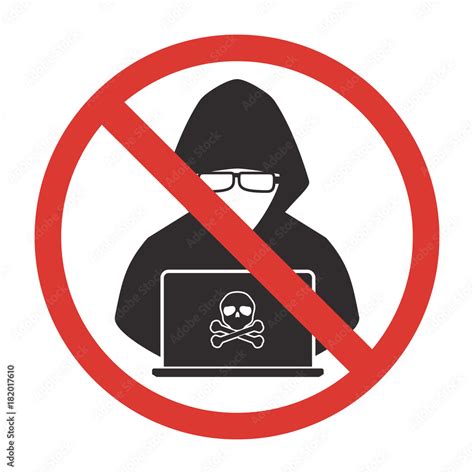 Stop Hacker Forbidden Signal Icon On White Background Vector