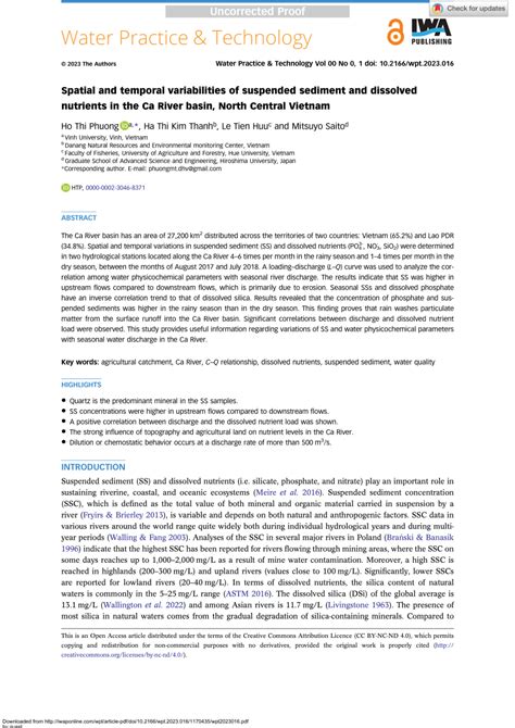 Pdf Spatial And Temporal Variabilities Of Suspended Sediment And Dissolved Nutrients In The Ca