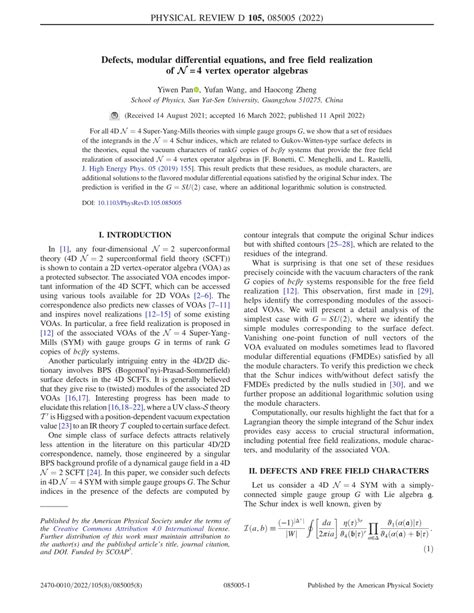 Pdf Defects Modular Differential Equations And Free Field