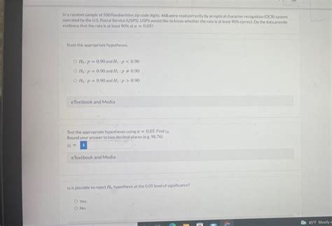 Solved In A Random Sample Of 500 Handwritten Zip Code