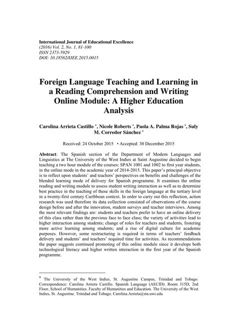 Pdf Foreign Language Teaching And Learning In A Reading Comprehension And Writing Online