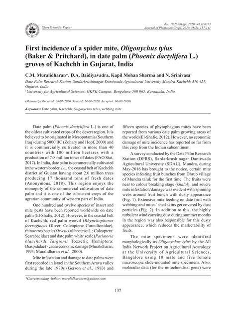 Pdf First Incidence Of A Spider Mite Oligonychus Tylus Baker And Pritchard In Date Palm