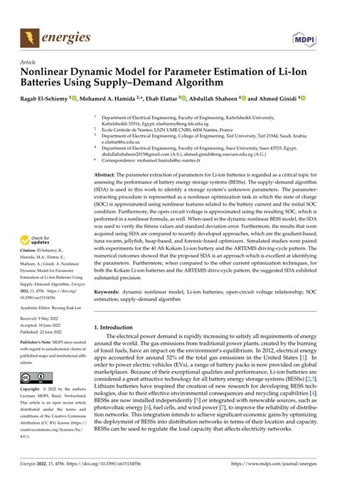 Pdf Nonlinear Dynamic Model For Parameter Estimation Of Li Ion