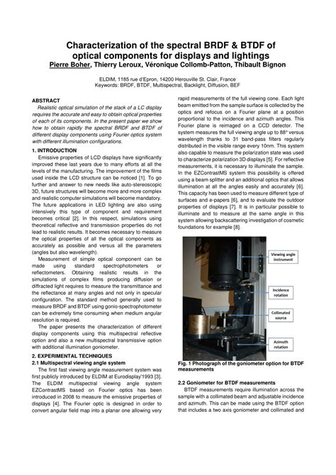 Pdf Characterization Of The Spectral Brdf And Btdf Of Optical Components For Displays And Lightings