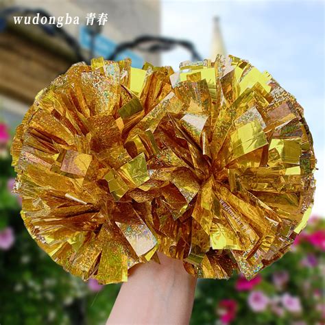 健美操道具啦啦操拉拉队手花专业比赛表演课间操花球镭射金属银色 虎窝淘