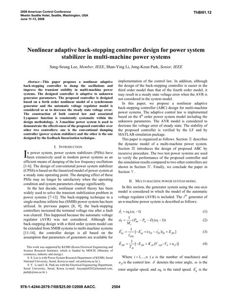 Pdf Nonlinear Adaptive Back Stepping Controller Design For Power