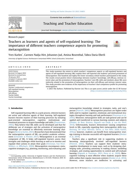 pdf teachers as learners and agents of self regulated learning the