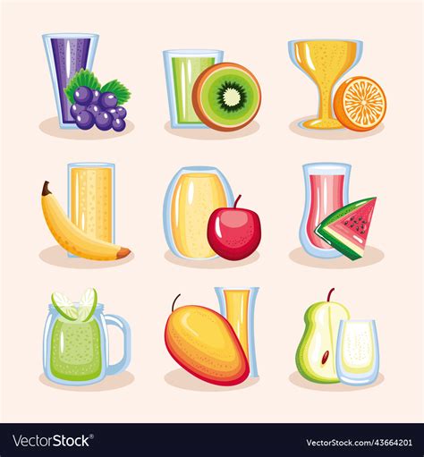 Set Of Fruit Drinks Royalty Free Vector Image Vectorstock