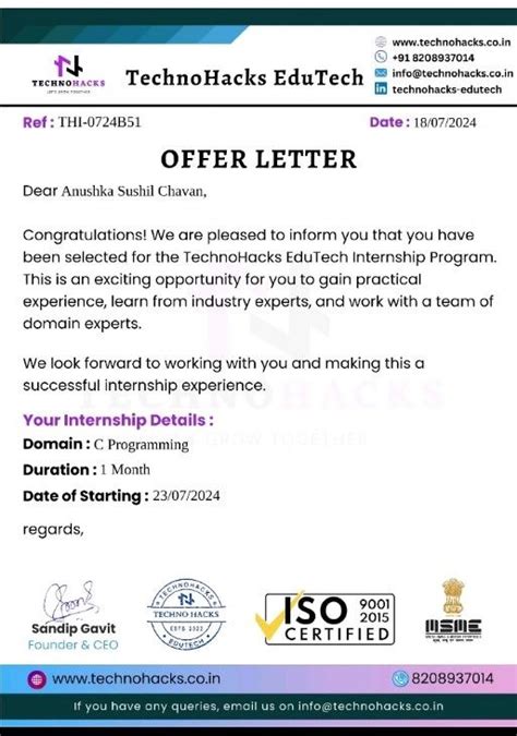 Anushka Chavan On Linkedin Im Excited To Share My First Internship Thank You For Giving Me This