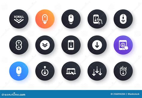 Scroll Down Icons Scrolling Mouse Landing Page Swipe Signs Classic Set Vector Stock