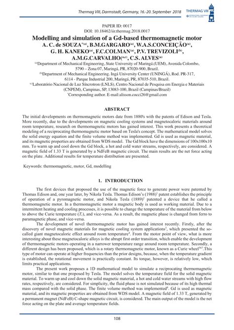 Pdf Modelling And Simulation Of A Gd Based Thermomagnetic Motor Modelling And Simulation Of A