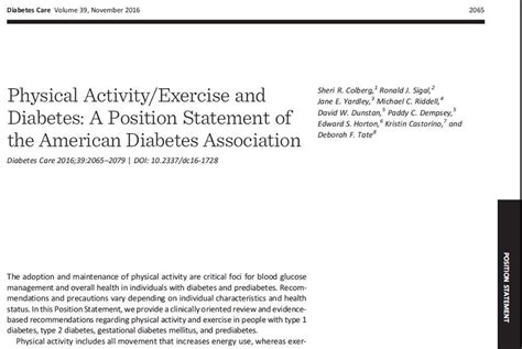 Physical Activity Exercise And Diabetes ADA Position Statement