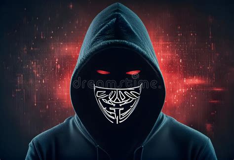 Dangerous Hooded Hacker In Mask Internet Cyber Stock Illustration