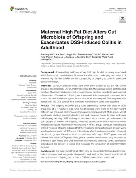 Pdf Maternal High Fat Diet Alters Gut Microbiota Of Offspring And Exacerbates Dss Induced